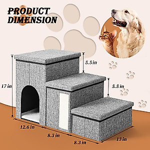 Colewin Dog Stairs for Small Dogs,Non-Slip Dog Steps for Bed and Couch,Dog Ramp for Bed with Storage and Condo,3 Steps Pet Stairs for Small/Medium/Large Dog