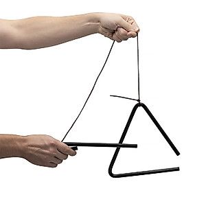 WillourGarbry Triangle Dinner Bell with Striker - Leather Strap, Black, Iron - Complete with Pan- and Grill Scrapers