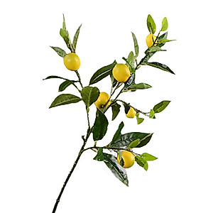 GWOKWAI 4Pcs Artificial Lemon Branch, Fake Lemon Tree Simulation Lemon Branches Artificial Greenery Leaves Branch with Artificial Fruit for Home Wedding Party Garden Decoration Flower Arrangement Art