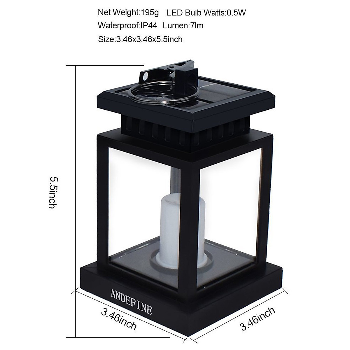Patio Umbrella Lights - ANDEFINE Outdoor LED Solar Lanterns Waterproof Candle Lamps Decorated in Garden Porch Lawn (Yellow Light, Pack of 1)