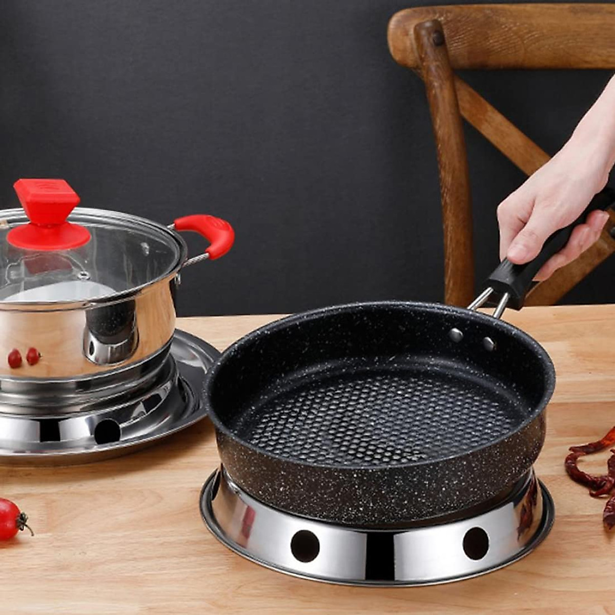 Moligin Round Bottom,Traditional Hand Hammered Carbon Steel Wok Pan, Pow Wok for Gas Cooker or Grill 25 cm Kitchen Shelf