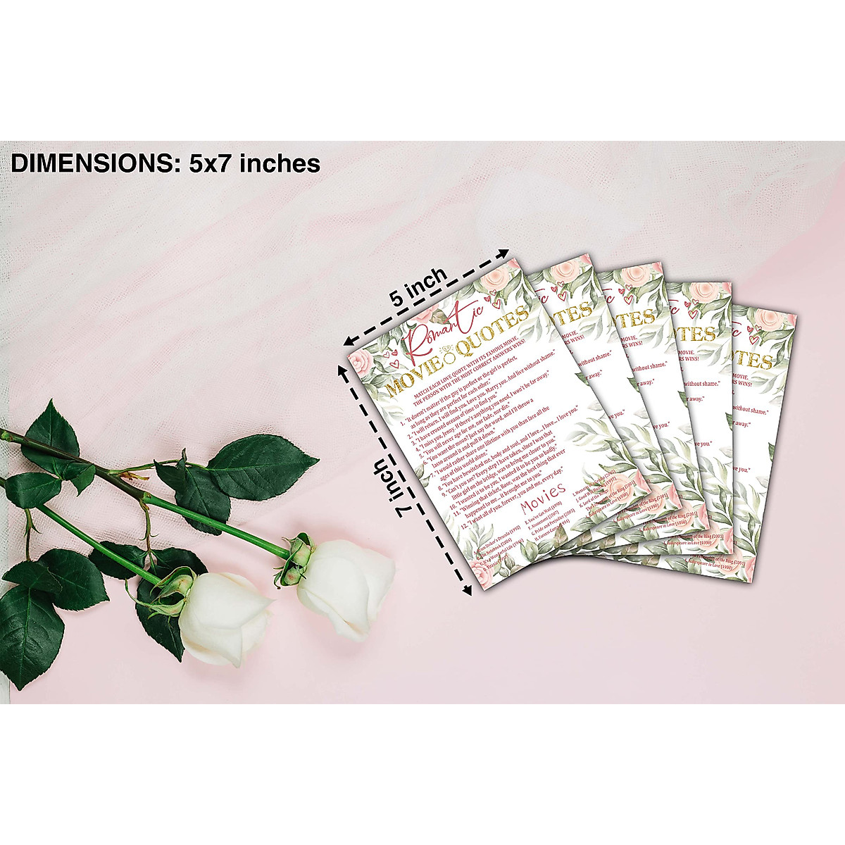 Bridal Shower Games - Romantic Movie Quotes Wedding Party Game - Boho Floral Greenery Bachelorette/Engagement Party Supplies Activities - Pack of 30 Game Cards & 1 Answer Card (A02)