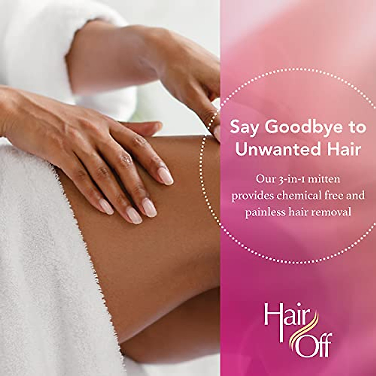 Hair Off Hair Remover Mitten - All-Natural, Painless & Chemical Free - Full Body Hair Removal - Slows & Lessens Regrowth - Exfoliates Skin (3 Mittens Per Box)