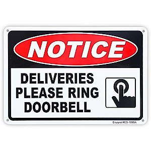 Deliveries Please Ring Doorbell Sign, 10"x 7" .04" Aluminum Reflective Sign Rust Free Aluminum-UV Protected and Weatherproof