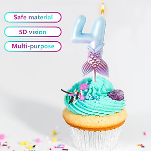 laackys Birthday Candle Number 4 Candles, Blue Purple Birthday Cake Candles, Cake Happy 4th Birthday Candles | Suitable for Mermaid Cake Decoration Birthday Party Supplies (4)