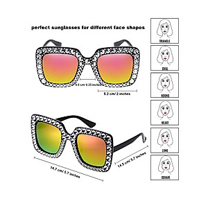 Frienda Crystal Oversized Sunglasses Square Diamond Sunglasses Rhinestone Frame Sunglasses for Women (Chic Colors,12 Pairs)