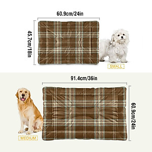 YETTASBIN Brown Plaid Crate Pet Bed, Portable Washable Dog Cat Mat, Soft Comfortable Pet Mattress with Non-Slip Bottom for Dogs Cats Sleeping, 24 x 18 Inch