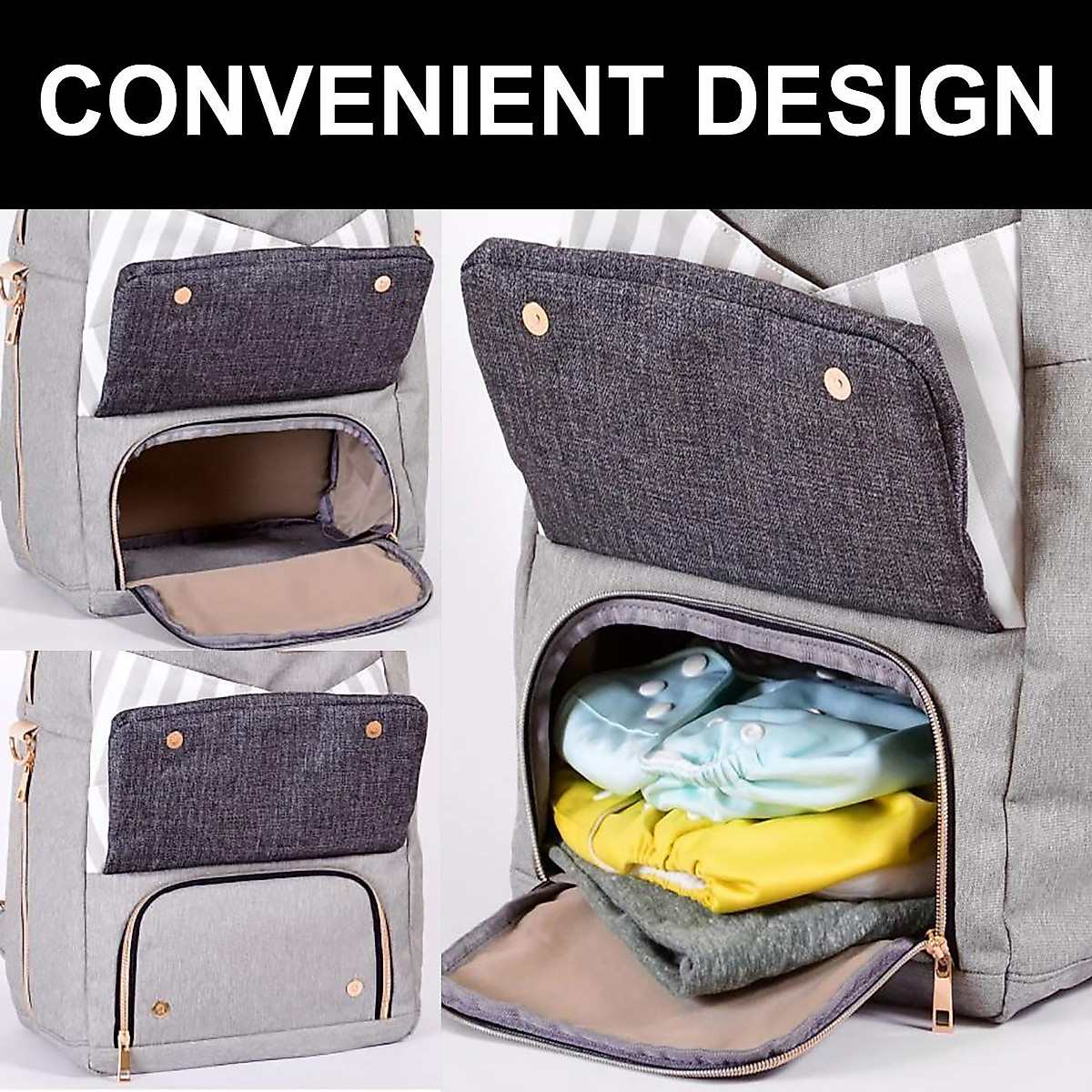 YILANE Diaper Backpack for Mom Daily Outing, Baby Bags for Mom USB Charging Port with Changeable Stroller Straps, Diaper Pad & Extra Bottle Cooler (Gray)