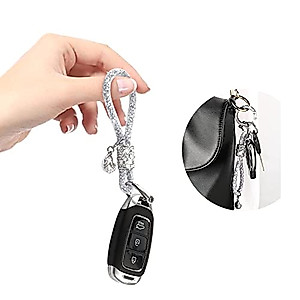 cueclue 1 PC Car Bling Rhinestone Key Chain, Crystal Car Key Chain for Women, Fashionable Keychain Ring Accessories (Silver)
