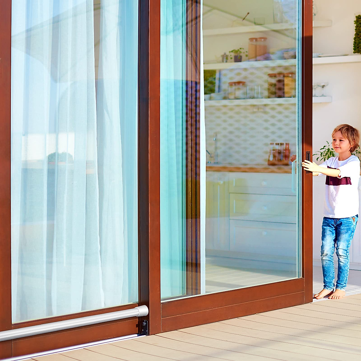 Fabbay Window Security Bar Adjustable Sliding Glass Door Lock Security Stick for Door with Rubber Tips, 23.62-39.37 Inch in Length(White, 2 Pieces)