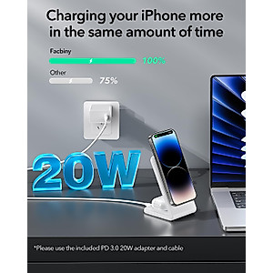 FACBINY 2-in-1 Magnetic Fast Wireless Charging Station for Multiple Devices Apple with 20W Adapter, Mag-Safe Charger Stand for iPhone 15/14/13/12/Pro/Max/Mini, AirPods Pro 2/Pro/3 (White)