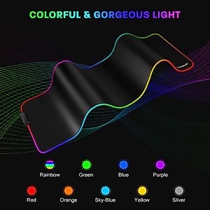 LeadsaiL RGB Gaming Mouse Pad, 15 Light Modes LED Soft Extra Extended Large Mousepad, Non-Slip Rubber Base Computer Keyboard Mouse Mat with Durable Stitched Edges- 31.5 X 12 Inch (RGB Black)