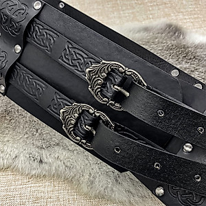 JAOYU Medieval Belt for Men Renaissance Belt Women Viking Embossed Wide Belt Leather Medieval Knight Belt Halloween Cosplay Costume