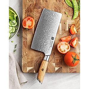 XINZUO Cleaver Knife 7.5 Inch, 73 Layer Damascus Steel Powder Steel Core Chinese Chef's Knife, Multifunction Vegetable Meat Slicing Knife with Olive Wood Handle -Lan Series