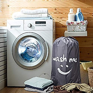 NICOGENA Wash Me Laundry Bag 2 packs, 28x40 inches Rips & Tears Resistant Large Dirty Clothes Storage Bag, Machine Washable, Heavy Duty Laundry Hamper Liner for College Students, Sky Blue&Gray