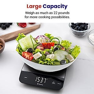 Etekcity Luminary 22lb Food Kitchen Digital Scale for Weight Loss, IPX6 Waterproof, Rechargeable, Ounces and Grams for Cooking Baking, 0.05oz/1g Precise Graduation, 304 Stainless Steel