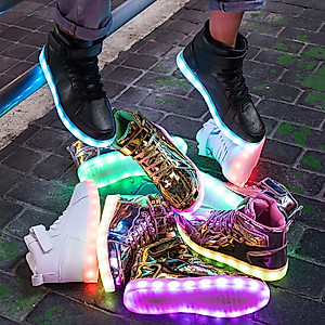 LED Light Up Shoes High-top Flashing Dancing Sports Shoes for Women Men Gift with USB Charging Glowing Luminous Fashion Sneakers Silver