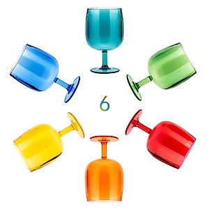 KOXIN-KARLU Classic Stackable 12 ounce Plastic Stem Wine Glasses Acrylic Glasses, set of 6 Multicolor