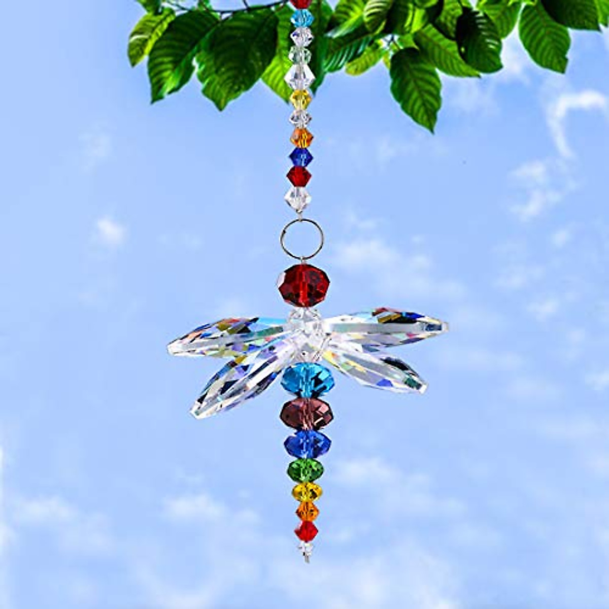 Hanging Dragonfly Pendant Chandelier Crystal Ball Prisms Rainbow Beads Chakra Suncatcher Home Windows Decor