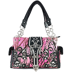 Zelris Camouflage Shine Glow Buckle Women Conceal Carry Shoulder Handbag (Pink)