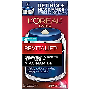 L'Oreal Paris Revitalift Pressed Night Cream, Retinol + Niacinamide, Visibly Reduces Wrinkles & Deeply Moisturizes, Fragrance Free, 1.7 oz + Serum Sample