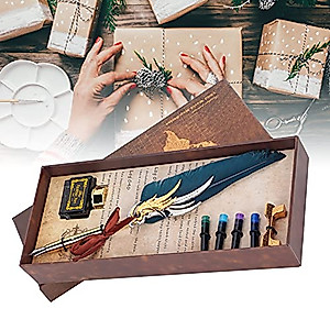 GOWENIC Calligraphy Pen Ink Set, Handcrafted Retro Quill Pen Set Quill Pen for Letter for Writing Gift Cards (Navy Blue)