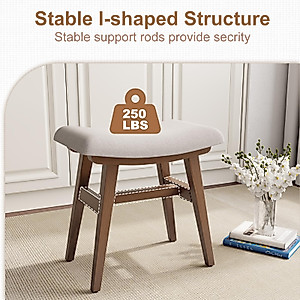 KASLANDI Solid Wood Vanity Stool, Saddle Cushion Vanity Bench with High-Strength Rebound Sponge, Easily Assembly, Vanity Chair, Foot Stool, Makeup Stool for Bedroom, Entryway (Walnut)