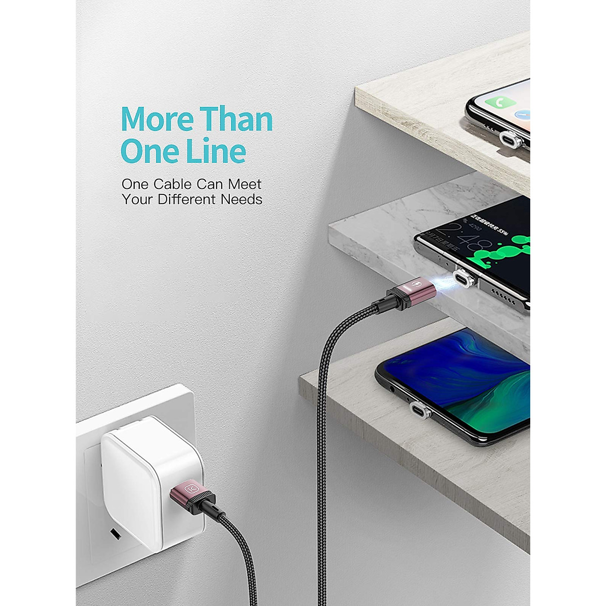 Magnetic USB Charging Cable, KUULAA 3A Magnetic USB Cable Support QC 3.0 Fast Charging & Data Transfer, Magnet Phone Charger Nylon Braided Cord for Most Smart Devices (3.3FT, Red)…