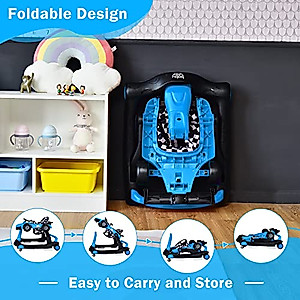 BABY JOY 4-in-1 Baby Walker, Foldable Activity Walker w/Adjustable Height & Speed, Music, Lights, Steering Wheel, Comfy Seat Cushion, Activity Baby Push Walker for Boys Girls Aged 6–18 Months (Blue)