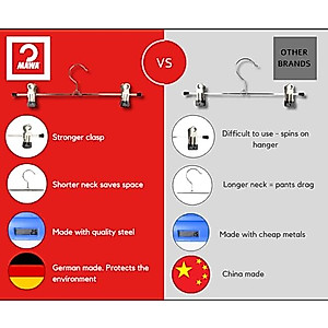 Mawa by Reston Lloyd Non-Slip Space-Saving Clothes Hanger For Pants & Skirts with Two Non-Slip Clips, Style K/30D, 12-Inch, Set of 10, Black