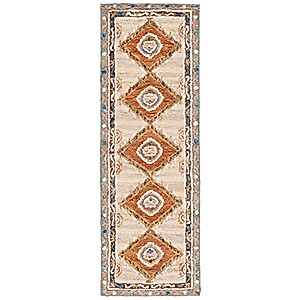 Safavieh Aspen Collection 2'3" x 8' Brown/Blue APN126T Handmade Moroccan Boho Tribal Wool Entryway Foyer Living Room Bedroom Kitchen Runner Rug