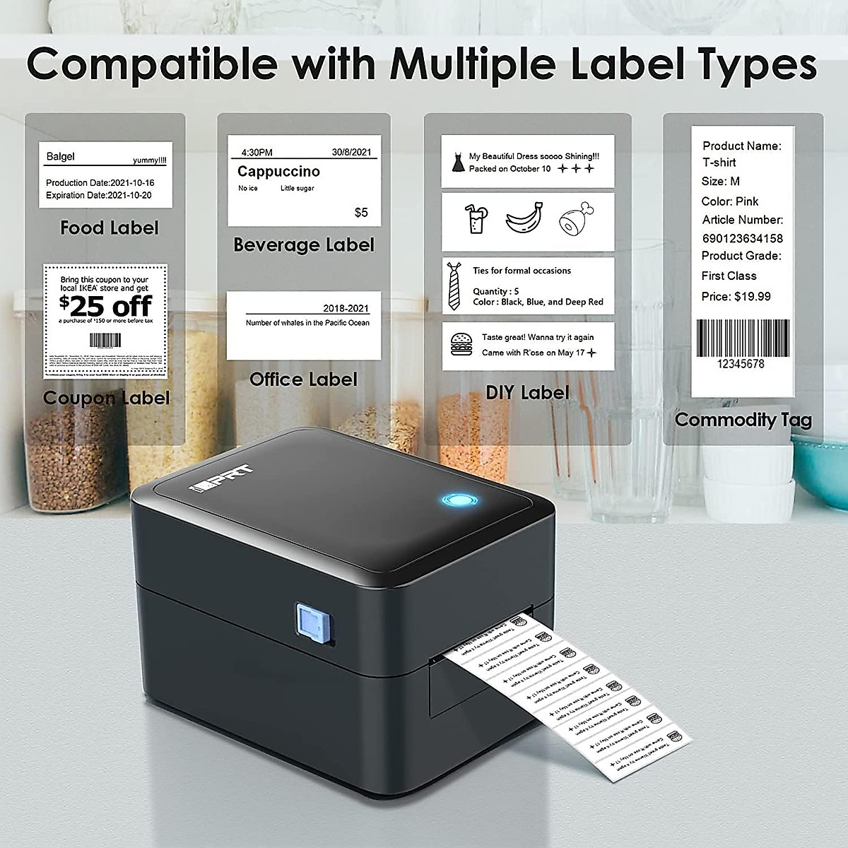 iDPRT Bluetooth Label Printer SP320 Thermal Label Printer, 1"-3.15" Width Wireless Label Maker with APP, Suitable for Home, Office, Mailing, Barcode, Support Windows, Mac, iOS and Android