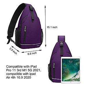 MOSISO Sling Backpack,Multipurpose Travel Hiking Daypack Rope Crossbody Shoulder Bag with Front Buckle Pouch&Reflective Strip, Purple