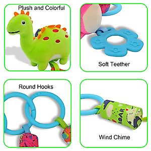 gebra Baby Toys for 0 3 6 9 12 Months, Soft Rattle Wind Chime Car Seat Crib Stroller Toys, Dinosaur Baby Hanging Toys Birthday for Baby Boys and Girls