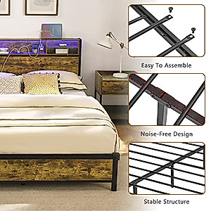 Alohappy Full Size Bed Frame with Led Bookcase Headboard and Charging Station，Metal Platform Bed Frame with RGB Light Strips, Sturdy and No Noise Easy Installation No Box Spring Needed