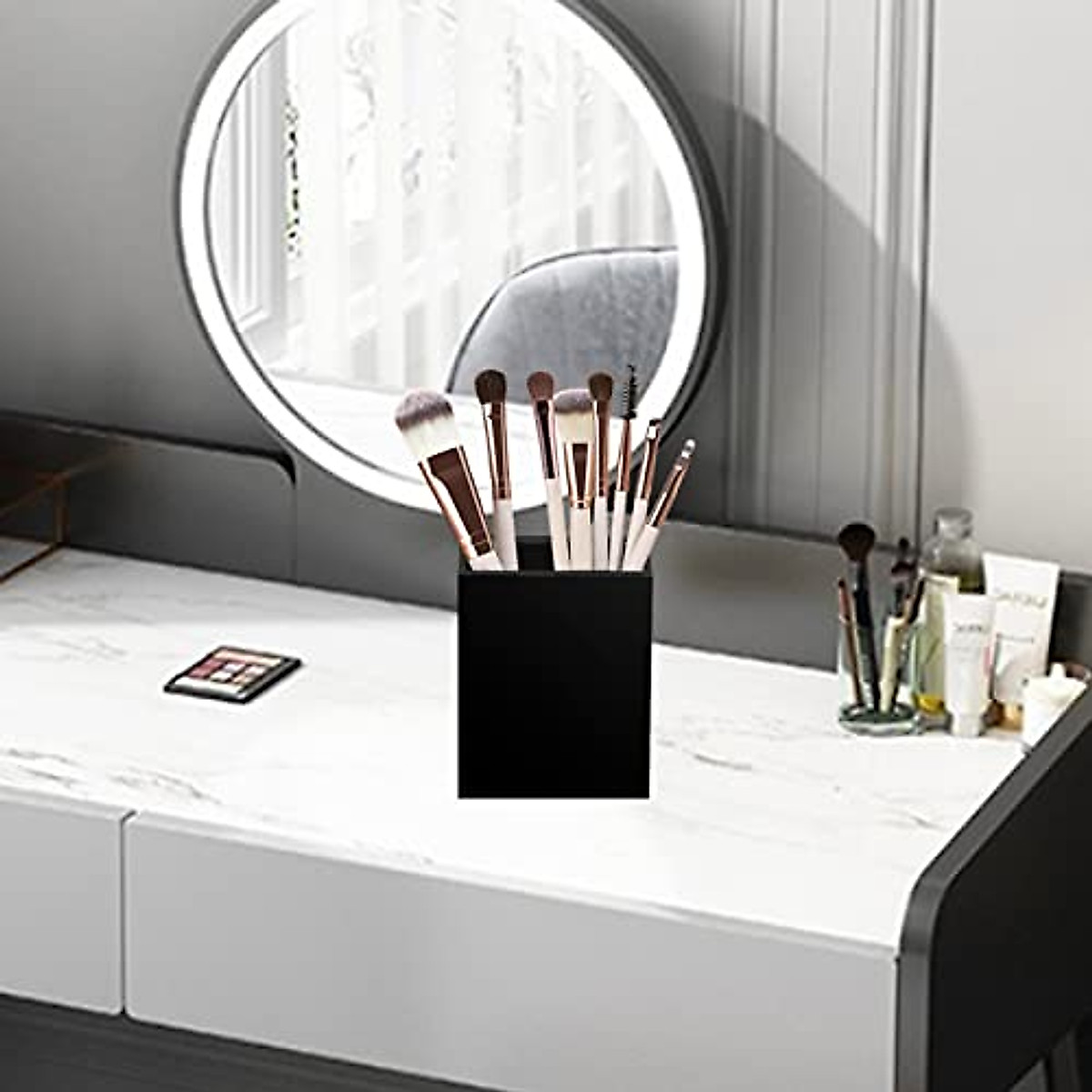 Ptaedex 2 Pack Acrylic Pen Pencil Holder, Black Makeup Brush Holder Cup Storage Office Desktop Desk Table Stationery Organizer
