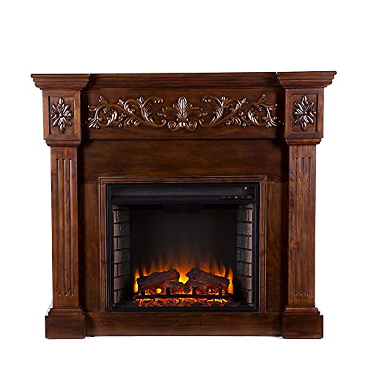 SEI Furniture Calvert Electric Carved Floral Trim Fireplace, Espresso (AMZ8729EF)