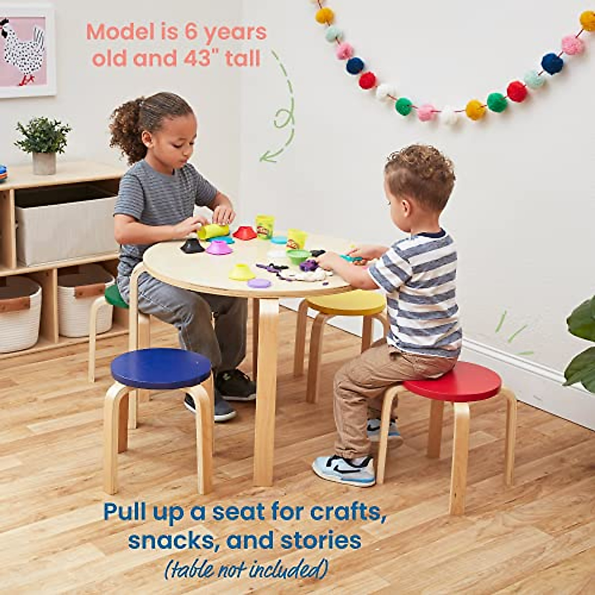 ECR4Kids Bentwood Stackable Stools, Classroom Furniture, Assorted, 6-Piece