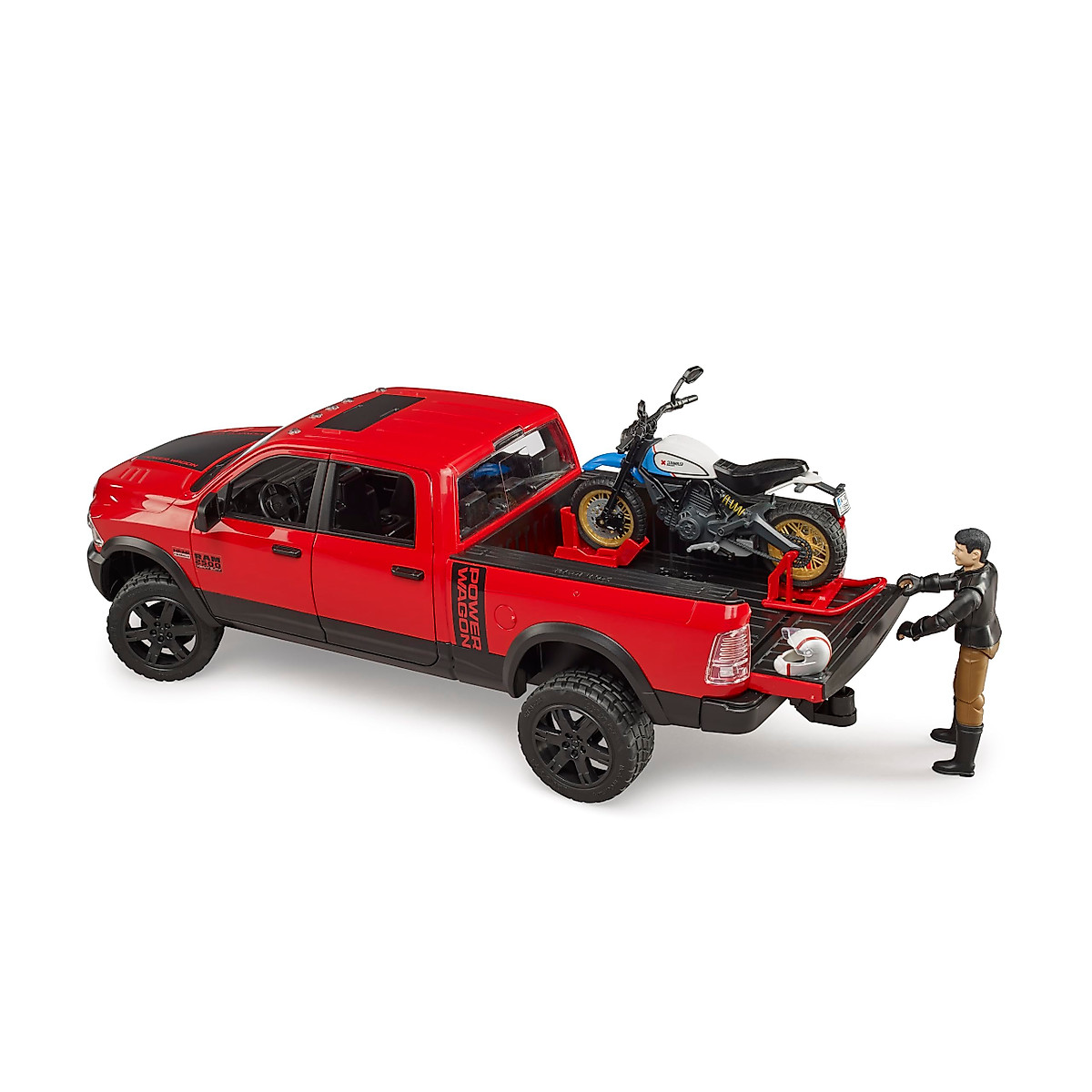 bruder Ram 2502 Power Wagon with Ducati Scrambler Desert Sled and Driver Vehicles Toy