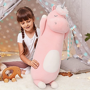 MorisMos 36.2" Unicorn Body Pillow Large Hugging Pillow Unicorn Stuffed Animal,Soft Plush Toy for Kids Girl, Animal Body Pillow for Christmas Birthday Valentine's Day, Pink