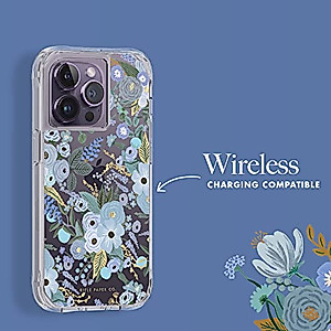 Rifle Paper Co. iPhone 14 Pro Case [Works with Wireless Charger] [10FT Drop Protection] Cute iPhone Case 6.1" with Floral Pattern, Anti-Scratch Tech, Shockproof Material, Slim - Garden Party Blue