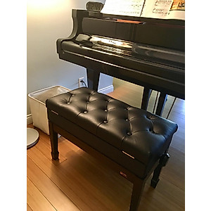CPS Imports Genuine Leather Adjustable Duet Size Artist Piano Bench Stool in Ebony with Music Storage