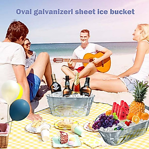 4PCS 3 Gallon Galvanized Tub with Carry Beer Drink Storage Cooler Metal Beverage Ice Tub Galvanized Ice Buckets for Party