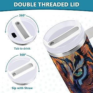 Msyxl 40 oz Insulated Stainless Steel Tumbler with Handle and Straw Lid - Leak-proof Coffee Mug for Men Women, Travel Mug Fits Cup Holder (Close-up Tiger Face)