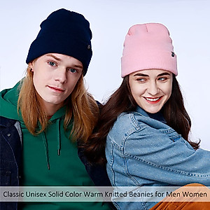 Joywant Knit Beanie Hats for Men Slouchy Acrylic Guys Women Winter Hat Skull Caps All Season Cuffed Unisex Beanies (Pink)