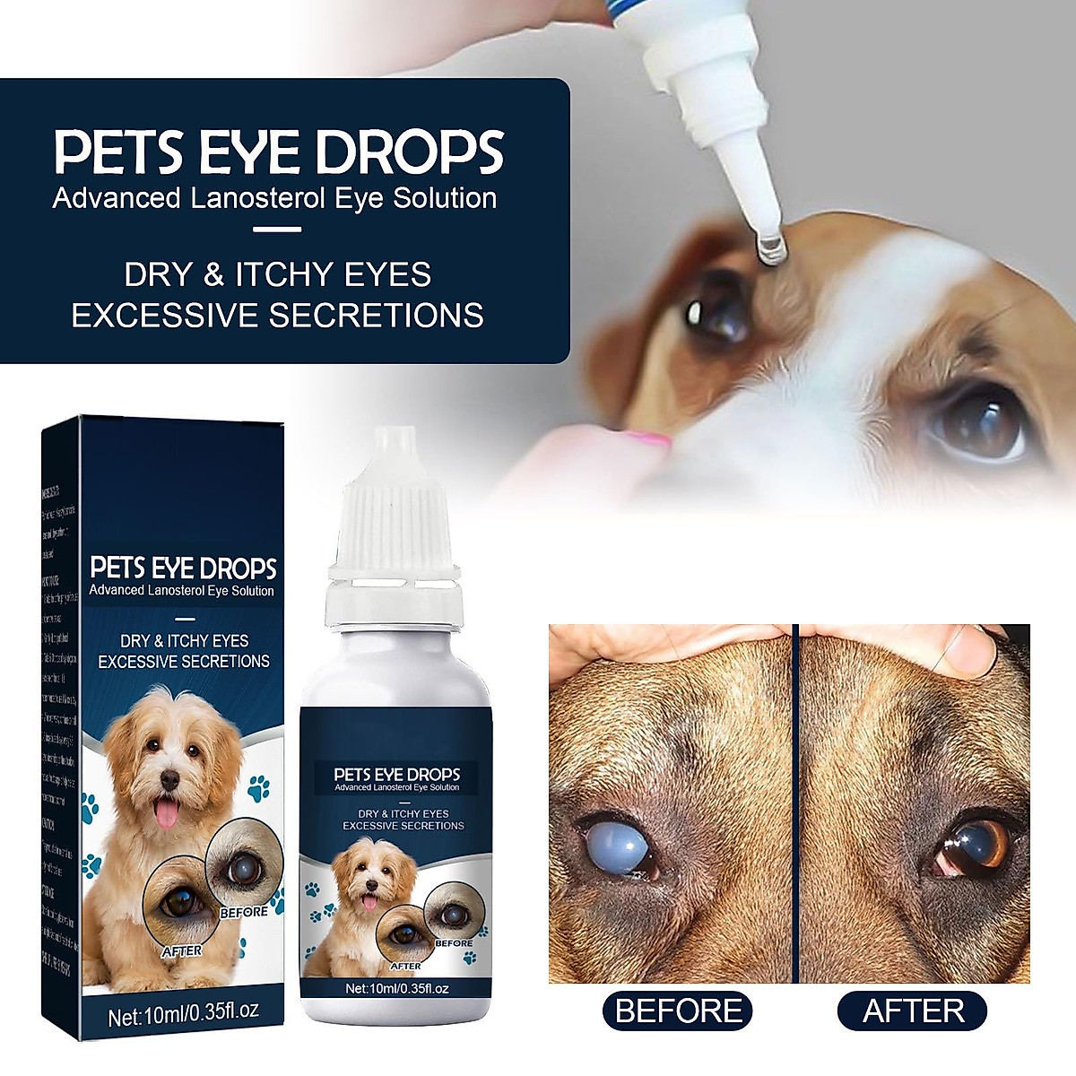 BTAKANPP Dog and Cat Eye Wash Eye Drops for Dogs and Cats to Flush and Soothe Eye Irritations, Dog Tear Stain Cleaner, Safe for All Animals (1PCS)