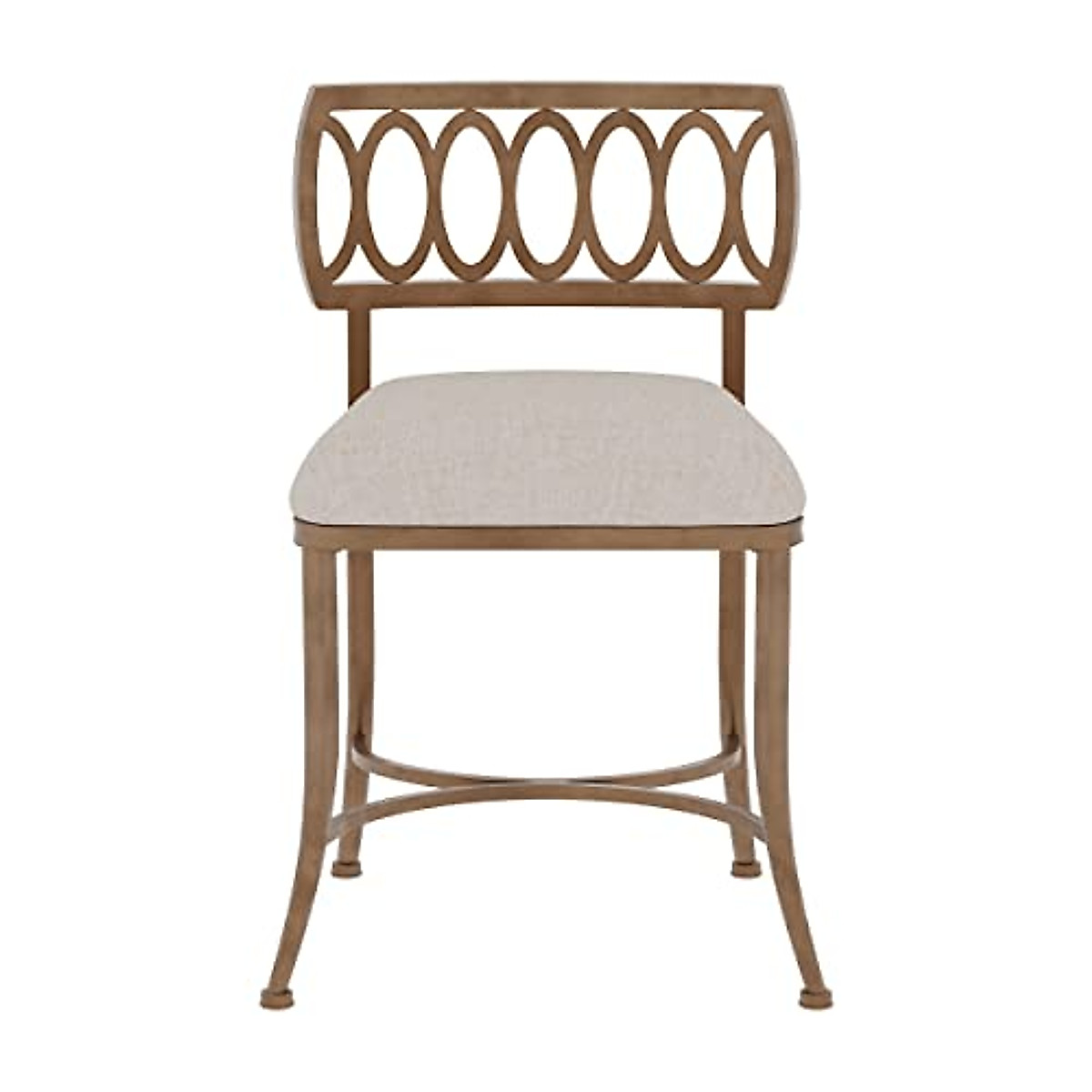 Hillsdale, Canal Street Metal Vanity Stool with Interlocking Oval Back Design for Makeup Room or Bathroom, Golden Bronze