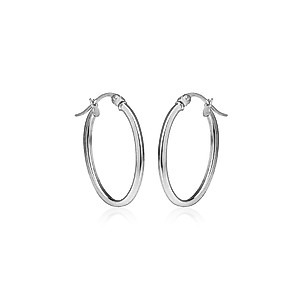 Hoops & Loops 925 Sterling Silver 1.5mm Oval Click-Top Hoop Earrings for Women, 15mm