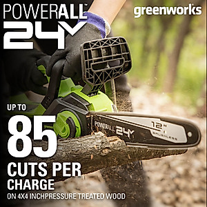 Greenworks 24V 12" Brushless Cordless Compact Chainsaw (Great For Storm Clean-Up, Pruning, and Firewood / 125+ Compatible Tools), 4.0Ah Battery and Charger Included