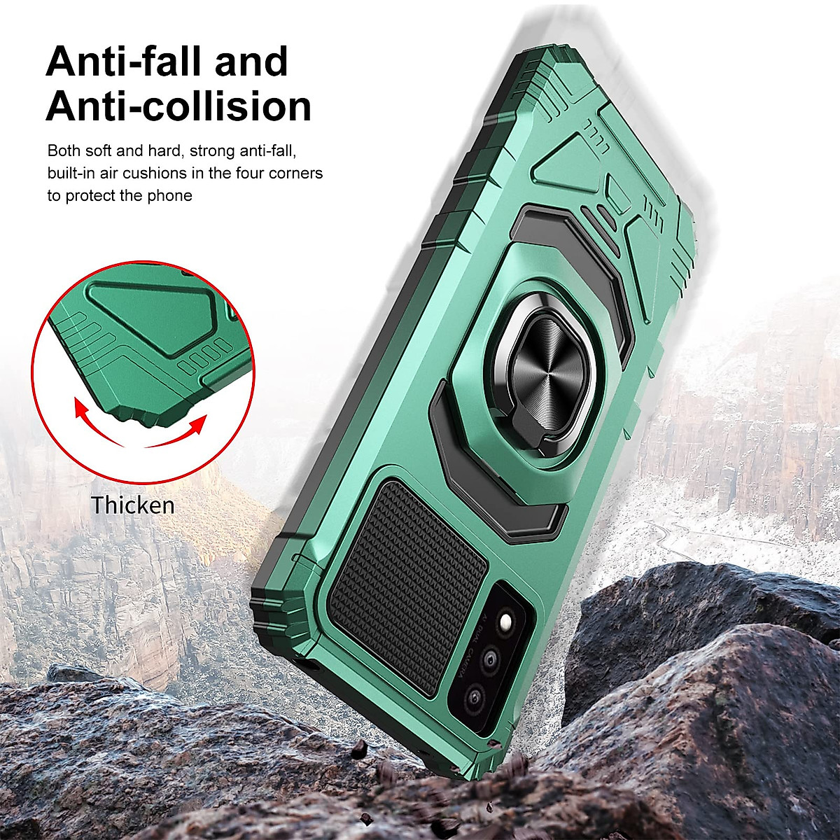 Ailiber Phone Case for Alcatel TCL 30T (T603DL), TCL 30 T Case with Screen Protector, Ring Kickstand for Magnetic Car Mount Military Grade, Heavy Duty Shockproof Protective Cover for TCL 30T-Green